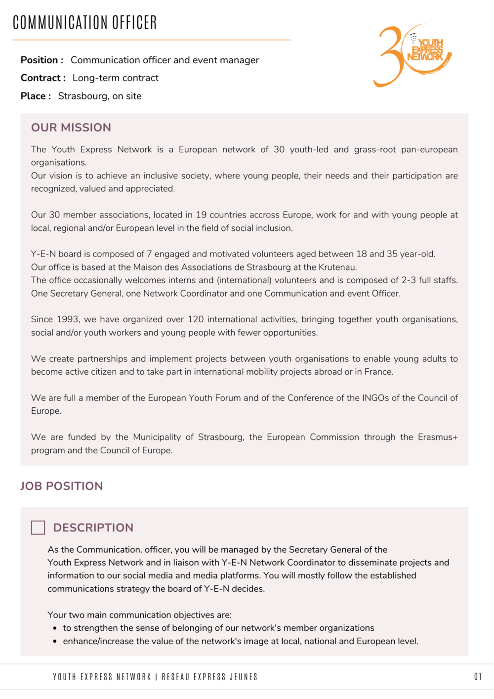 We are hiring – Communication officer – Youth Express Network
